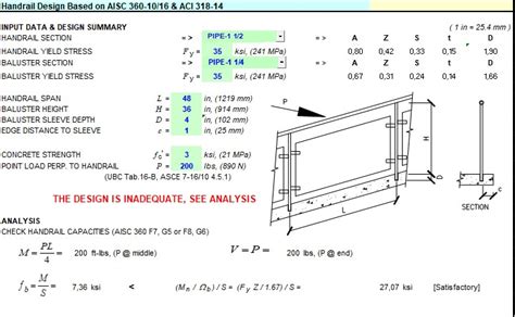 Handrail Design With Concentrated Load Based On Aci And Aisc Spreadsheet