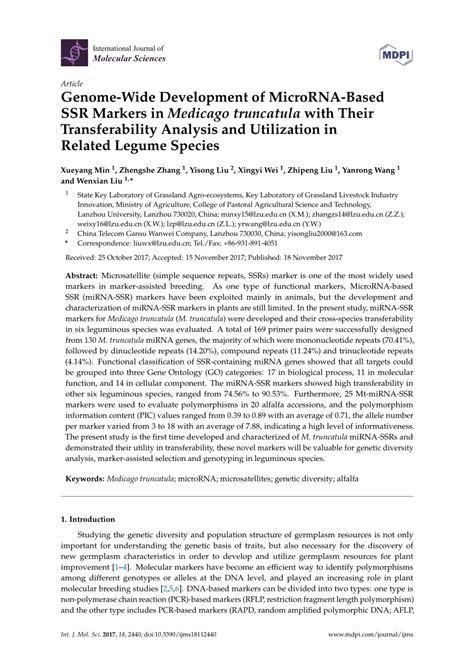 Pdf Genome Wide Development Of Mirna Based Ssr Markers In