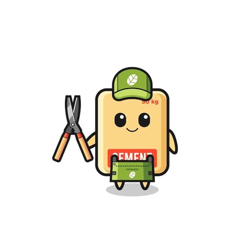 Premium Vector Cute Cement Sack As Gardener Mascot