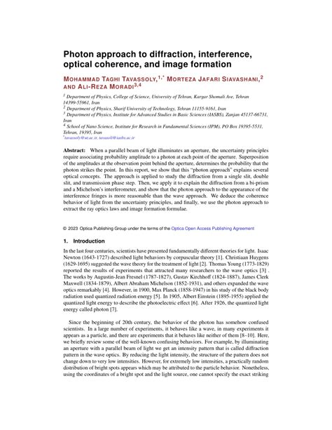 Pdf Photon Approach To Diffraction Interference Optical Coherence And Image Formation