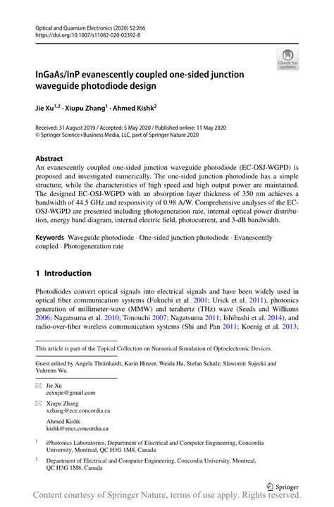 Ingaasinp Evanescently Coupled One Sided Junction Waveguide Photodiode