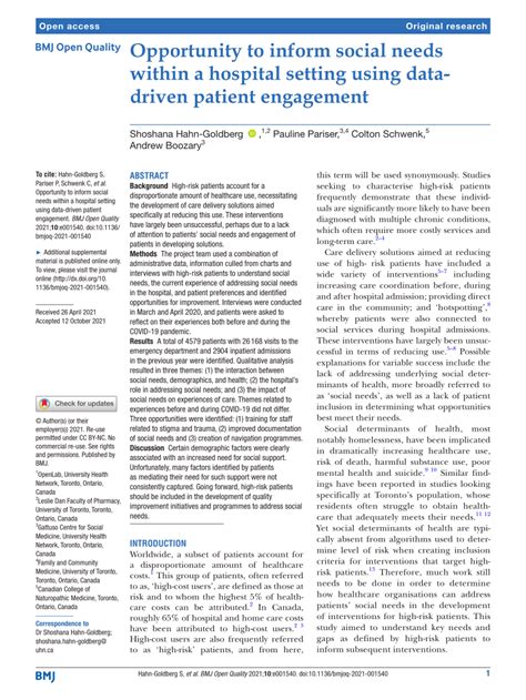 Pdf Opportunity To Inform Social Needs Within A Hospital Setting