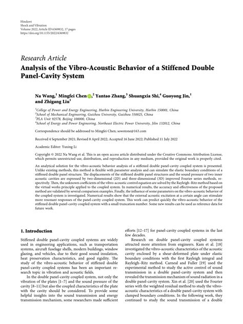 Pdf Analysis Of The Vibro Acoustic Behavior Of A Stiffened Double Panel Cavity System