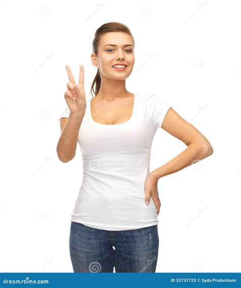 Woman Showing Victory Or Peace Sign Stock Image Image Of Copyspace