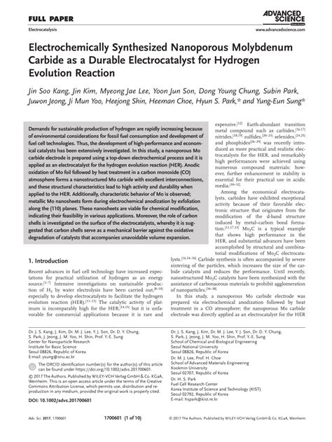 Pdf Electrochemically Synthesized Nanoporous Molybdenum Carbide As A Durable Electrocatalyst