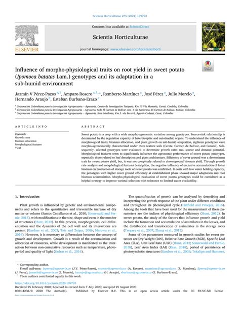 Pdf Influence Of Morpho Physiological Traits On Root Yield In Sweet Potato Ipomoea Batatas