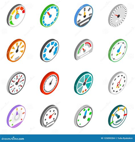 Speedometer Icons Set Isometric 3d Style Stock Illustration Illustration Of Limit Full