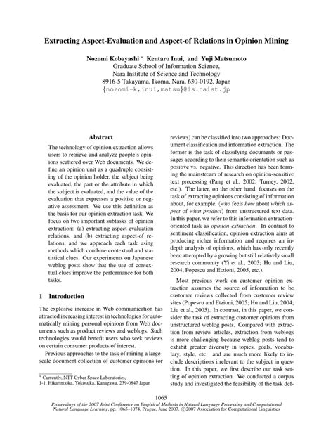 pdf extracting aspect evaluation and aspect of relations in opinion mining