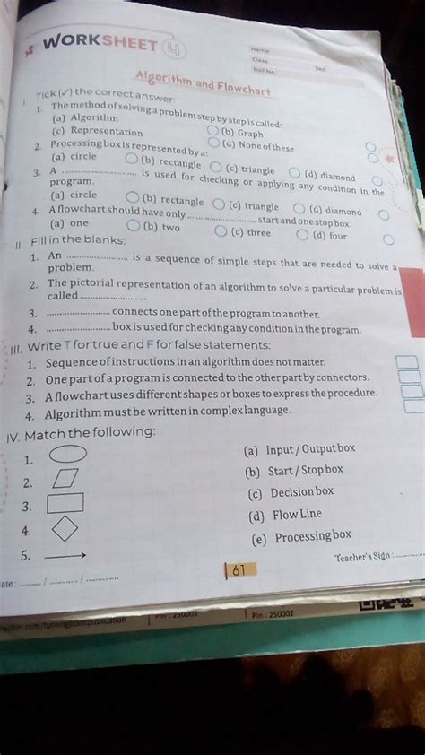 Worksheet 4 Algorithm And Flowchart I Tick The Correct Answer Th