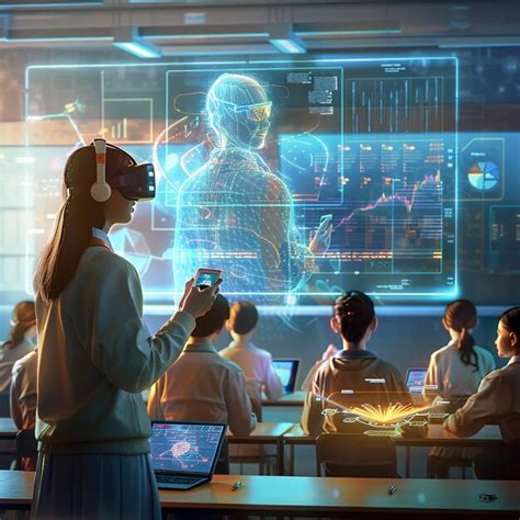 Augmented Reality Classroom Interactive Lessons With Holograms Premium Ai Generated Image