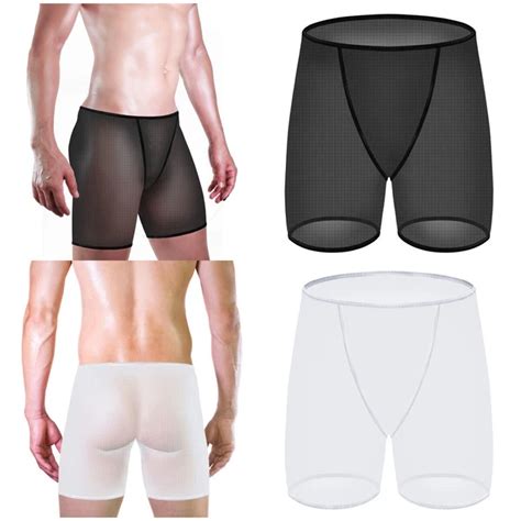 Mens Sexy Fine Mesh Pouch Boxer Briefs Sheer See Through Underwear