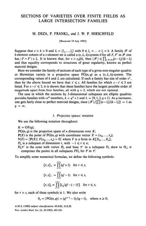 Pdf Sections Of Varieties Over Finite Fields As Large Intersectionc Families