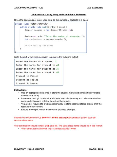 Java Lab Exercise Arrays And Conditions Pdf