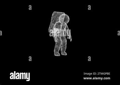 3d Astronaut Rotates On Black Bg Object Dissolved White Flickering Particles 60 Fps Business