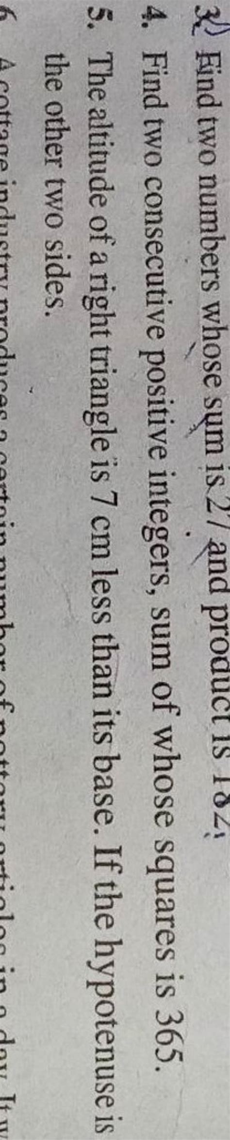 3 find two numbers whose sum is 27 and product is 102 4 find two cons