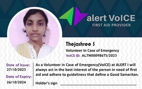 Alert Voice S Thejasree Voice Graduate Amenity Lifeline Emergency Response Team