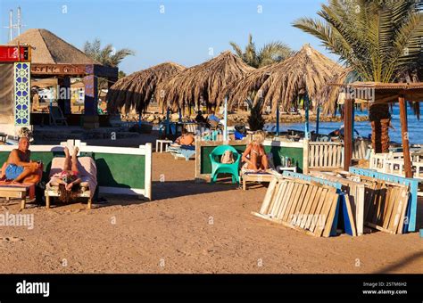 Hurghada Egypt 01 01 2025 Equipment Umbrellas And Sun Loungers