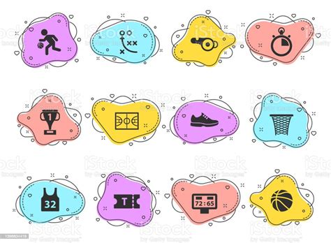 흰색 배경에 고립 된 컬러 버블 모양의 농구 글리프 벡터 아이콘 웹 디자인 모바일 앱 및 Ui 디자인을위한 농구 아이콘 세트 개체 그룹에 대한 스톡 벡터 아트 및 기타