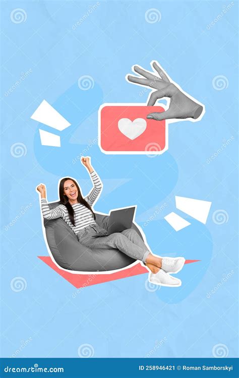 Collage Photo Of Young Excited Positive Cute Woman Sitting Relaxed Beanbag Chair Coder