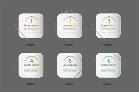 인포그래픽 요소 템플릿 6단계 비즈니스 컨셉 워크플로우 레이아웃을 위한 회색 사각형 디자인 다이어그램 연간 보고서 웹 디자인 크리에이 티브 배너 레이블 벡터 금융에 대한