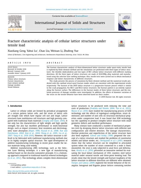 Fracture Characteristic Analysis Of Cellular Lattice Structures Under Tensile Load Pdf Fracture Characteristic Analysis Of Cellular Lattice Structures Under Tensile Load Pdf