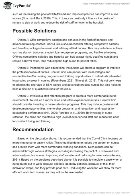 Nurse To Patient Ratios Effect On Nurse Retention 940 Words Research Paper Example