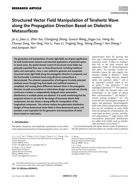 Pdf Structured Vector Field Manipulation Of Terahertz Wave Along The