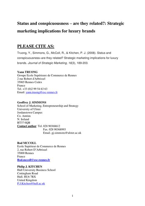 Pdf Status And Conspicuousness Are They Related Strategic Marketing Implications For Luxury