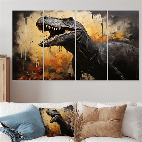 Trinx Vintage Jurassic Trex Portrait Ii Dinosaur 4 Piece Wall Art
