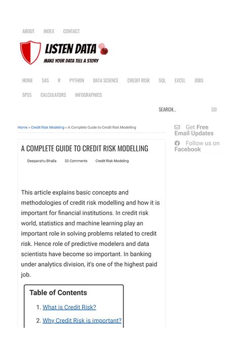 A Complete Guide To Credit Risk Modelling SEARCH GO ABOUT INDEX CONTACT HOME SAS R PYTHON