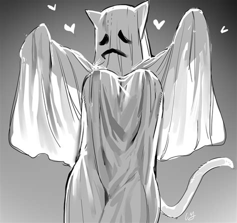 Rule 34 Bedsheet Ghost Big Breasts Black And White Cat Ears Cat Tail