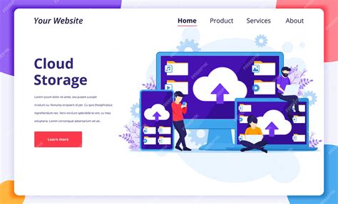 Premium Vector Cloud Computing Concept People Work Near Giant Devices Digital Storage Data
