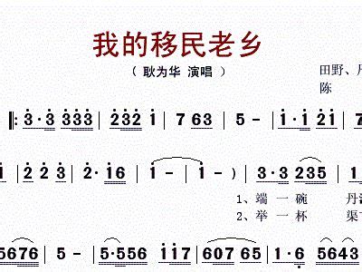 我的移民老乡 耿为华 歌谱 简谱