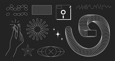 슈퍼 트렌디 한 기하학적 Y2k 잔인한 스타일의 선형 모양 별 변형 거품 화살표 및 기타 트렌디 한 모양을 포함한 세트 3차원 형태에 대한 스톡 벡터 아트 및 기타 이미지