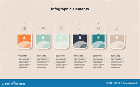 Business Process Chart Infographics With 6 Step Squares Rectangular Workflow Graphic Elements