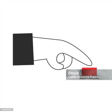 빨간색 버튼을 손으로 누릅니다 집게 손가락으로 시작 또는 중지를 누르고 켜거나 끕니다 벡터 평면 그림입니다 개념에 대한 스톡 벡터 아트 및 기타 이미지 Istock