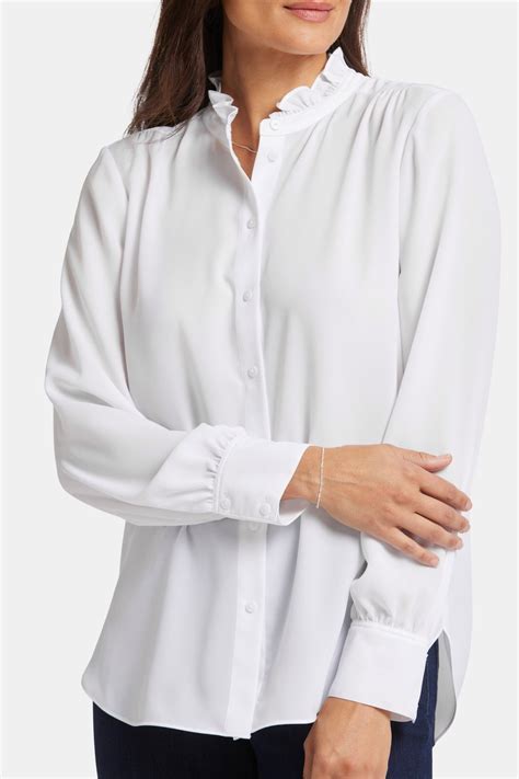 Ruffle Neck Blouse Optic White White Nydj