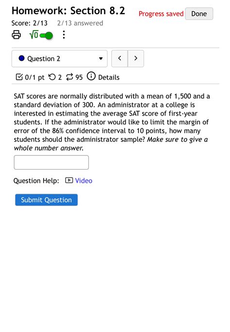 Solved Homework Section 8 2 Progress Saved Score 2 13 2 13