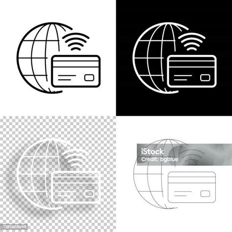 전 세계적으로 비접촉식 결제 디자인 아이콘입니다 빈 흰색 및 검은색 배경 선 아이콘 개념에 대한 스톡 벡터 아트 및 기타 이미지 Istock