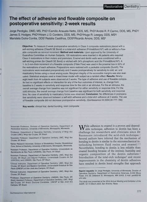 Pdf The Effect Of Adhesive And Flowable Composite On Postoperative Sensitivity 2 Week Results