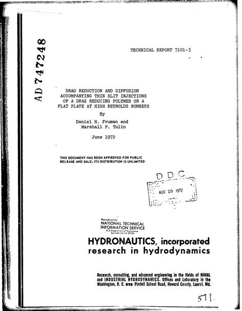 Pdf Drag Reduction And Diffusion Accompanying Thin Slit Injections Of
