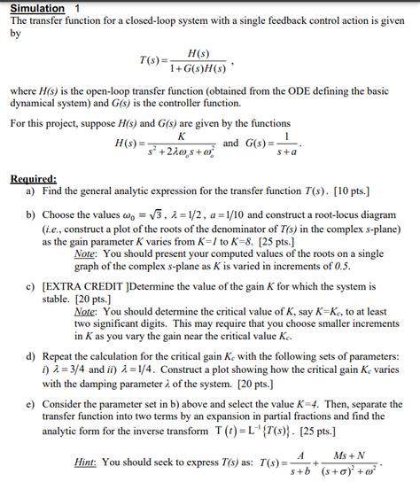 Solved Simulation The Transfer Function For A Closed Loop Chegg