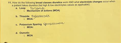 Solved How Do The Following Broad Classes Diuretics Work And