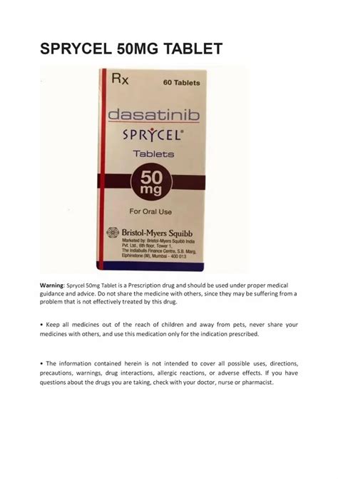 Sprycel 50mg Tablet At Rs 181139bottle दासटिनीब गोलियाँ In Delhi