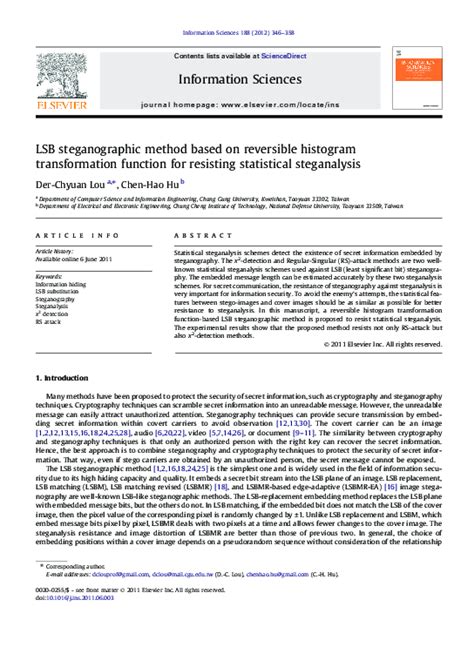 Pdf Lsb Steganographic Method Based On Reversible Histogram Transformation Function For