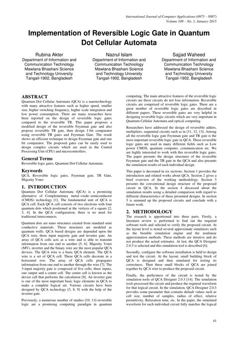 PDF Implementation Of Reversible Logic Gate In Quantum Dot Cellular Automata