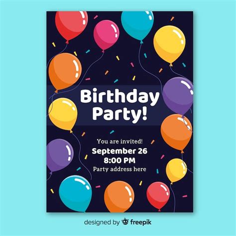 Free Vector Happy Birthday Party Invitation Template