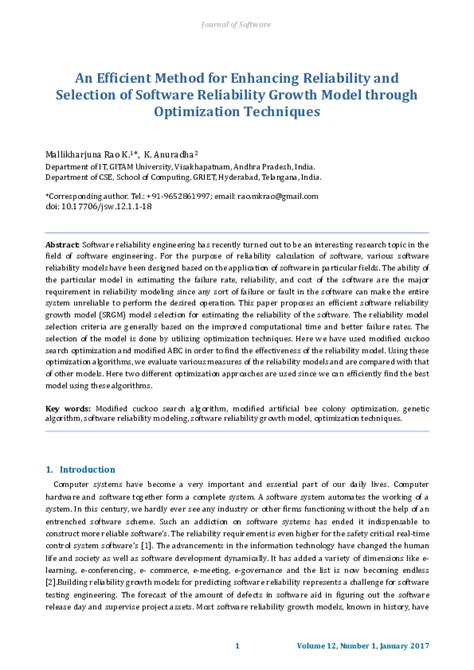 Pdf An Efficient Method For Enhancing Reliability And Selection Of Software Reliability Growth