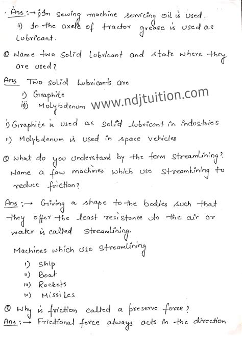 Friction Handwritten Notes For Th Class Science