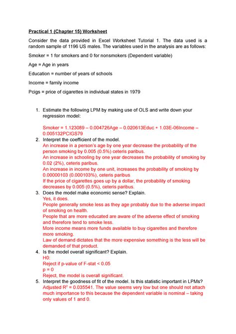 Practical Memo Qualitative Response Regression Models Practical Chapter Worksheet